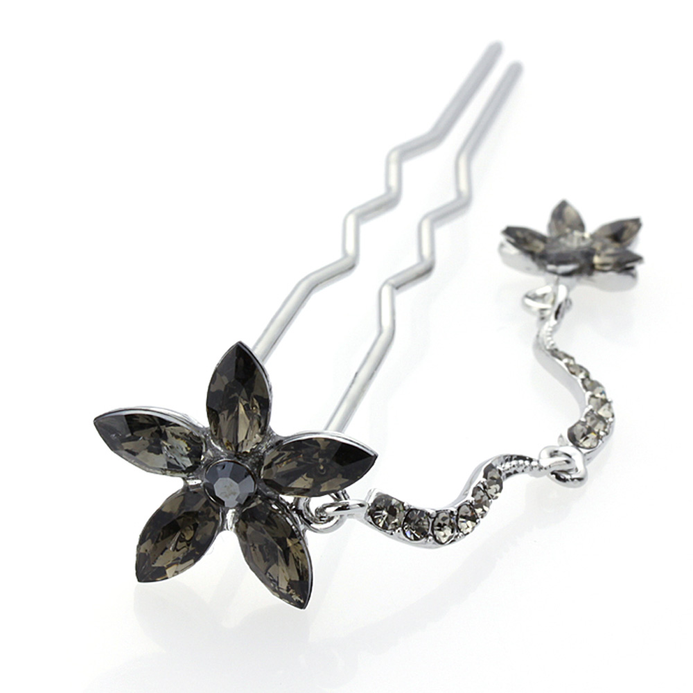 Hand Made Hair Jewelry swarovski crystal Flower Dangle Bun Stick, Black ...