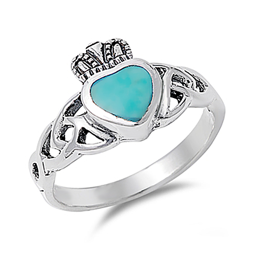 Women 11mm Silver Turquoise Celtic Knot Heart Claddagh Vintage Style ...